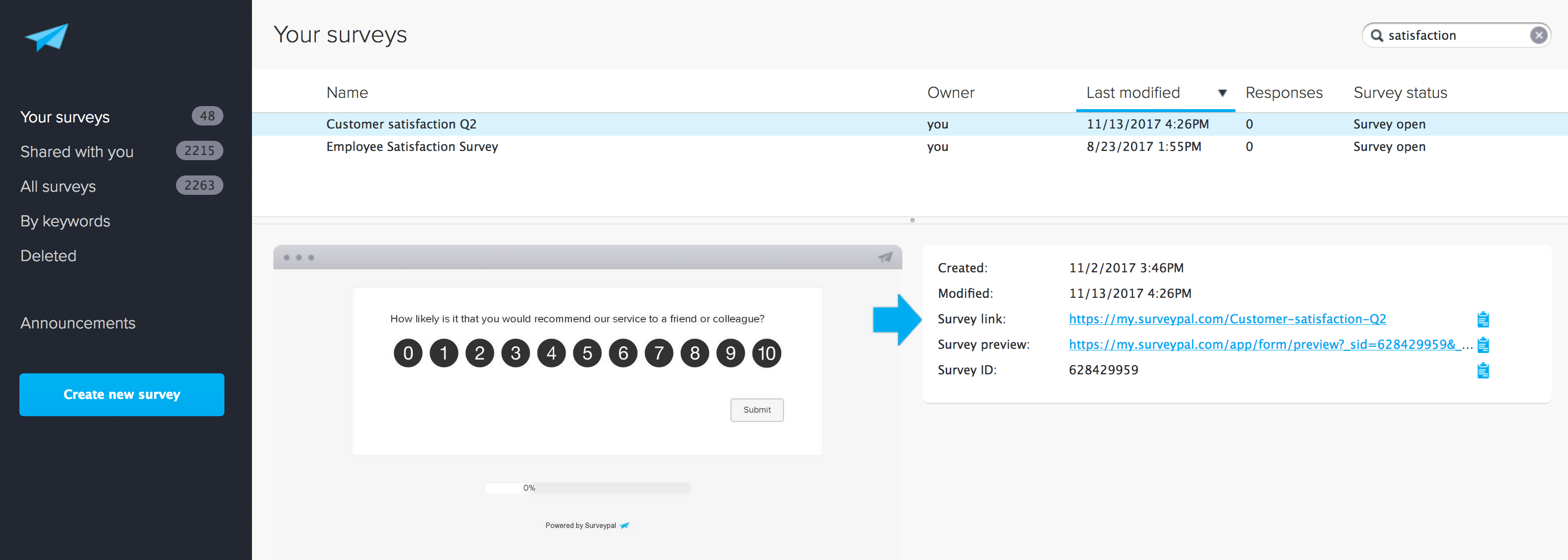 Creating external survey links – Surveypal