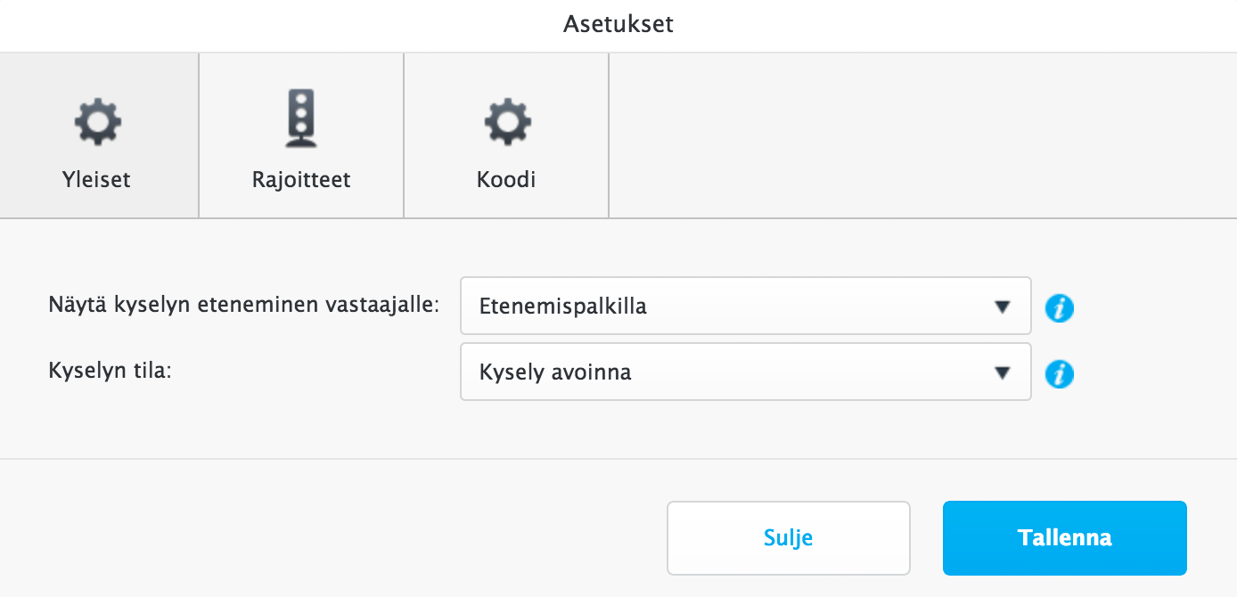 Kyselyn asetukset – Surveypal